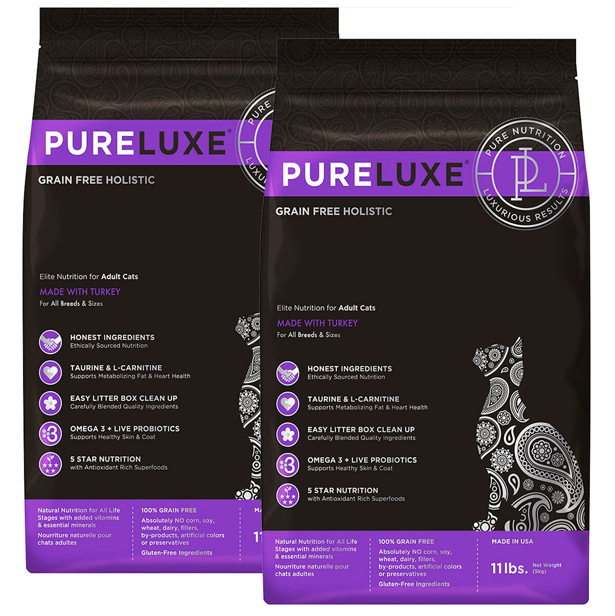 PURELUXE элитное питание беззерновой для взрослых кошек с индейкой (5 + 5 кг)