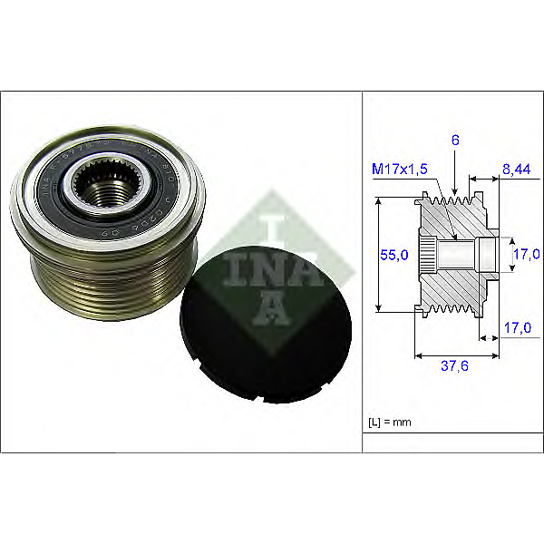 INA 535024610 (14580 / 153968 / 235424) шкив генератора с обгонной муфтой f-577572. xx, f-238163 / .1 / .2 / .3 / .4, f-5
