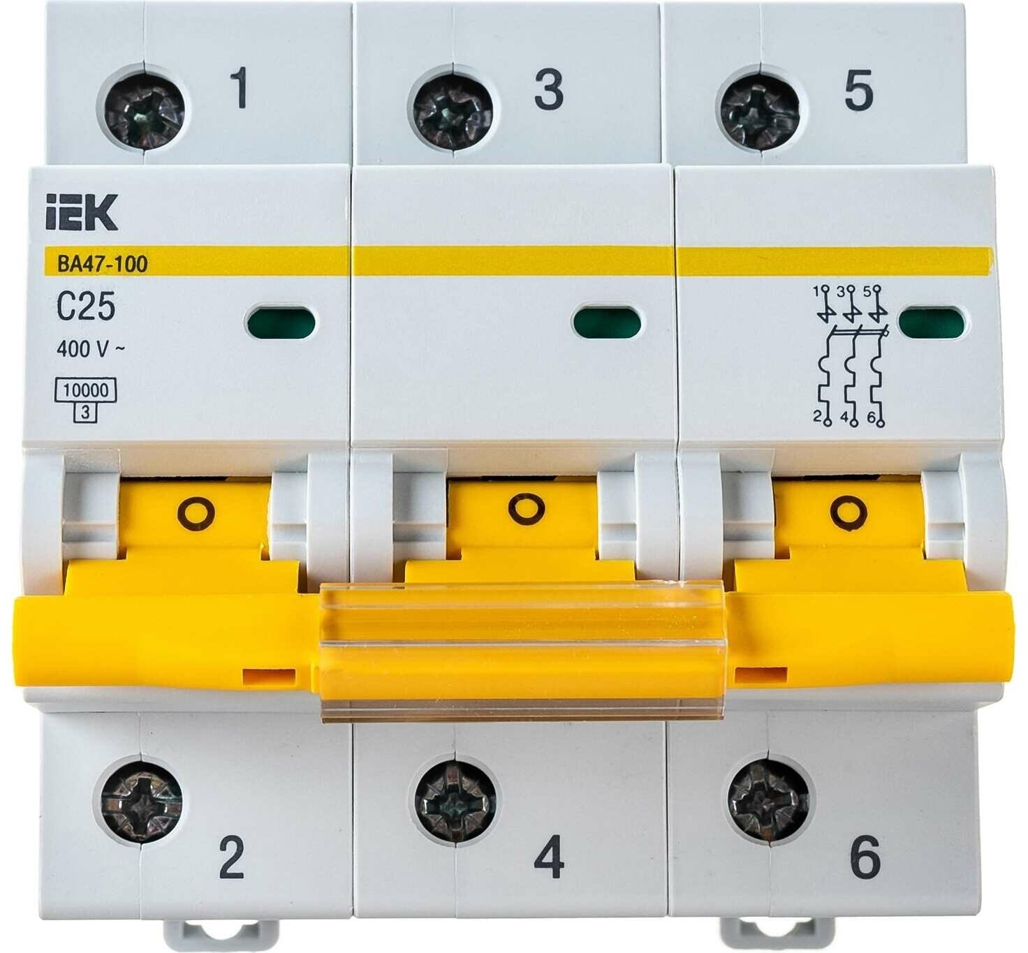 Выключатель автоматический модульный 3п С 25А ВА 47-100 10,0кА ИЭК MVA40-3-025-С