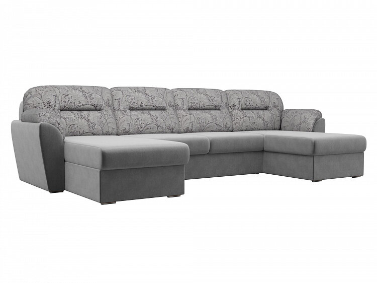Угловой диван Бостон Luxe П-Образный Серый Флау, дельфин, 360х155х98 см, с ящиком для белья
