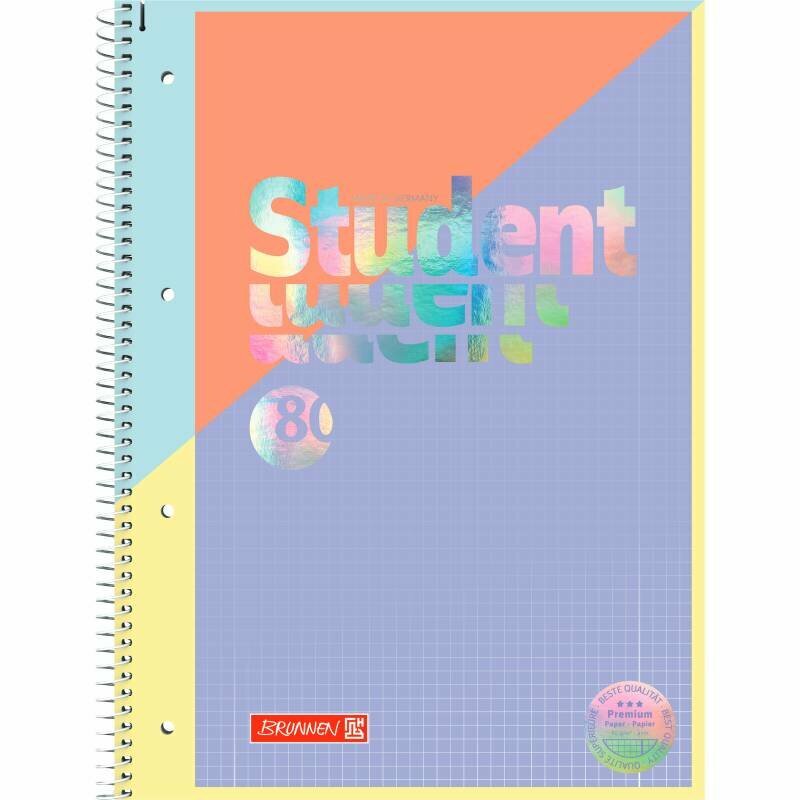 Тетрадь в клетку на пружине, A4,"Premium Калейдоскоп" микроперфорация, , 90 гр/м2, 80 листов , Brunnen (пр-во Германия)