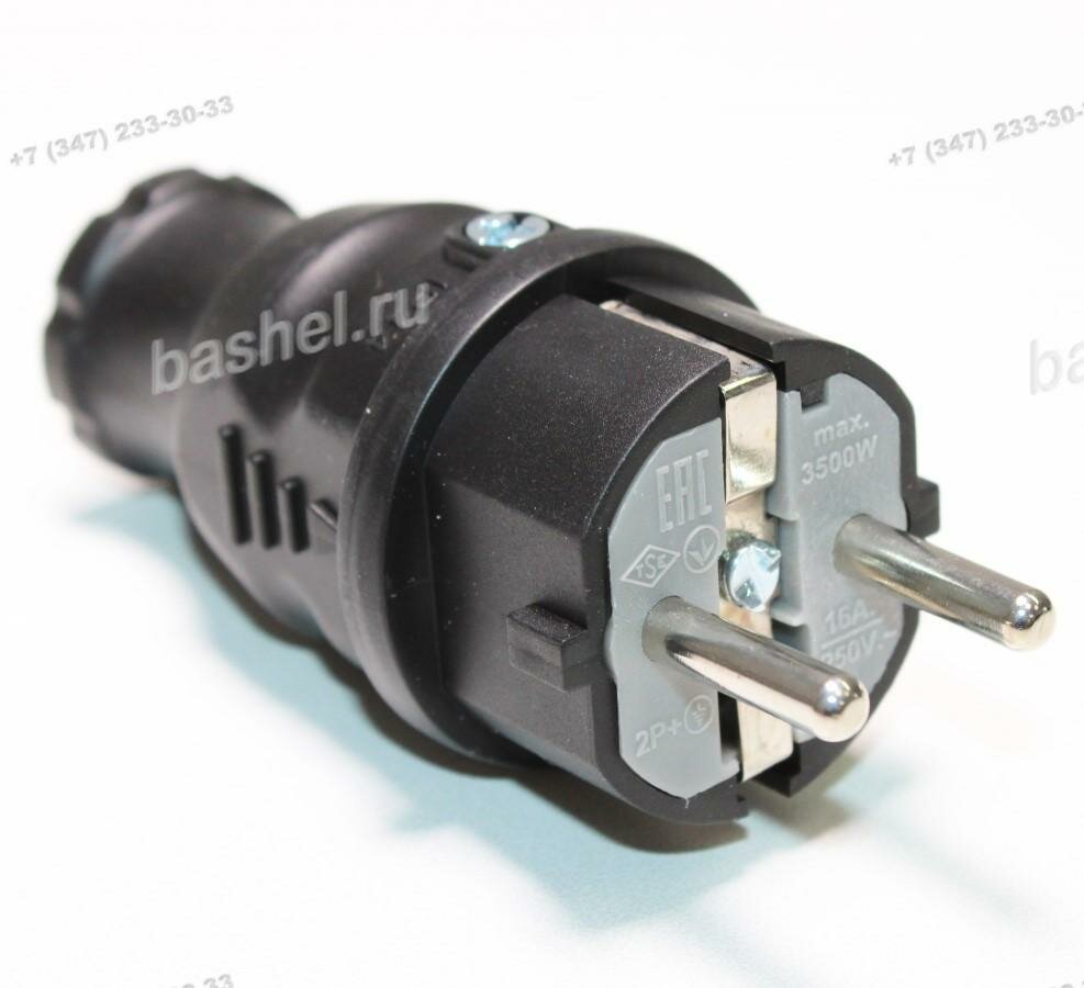Вилка сетевая влагозащищенная прямая, с/з, 16А, IP44, каучук, черная REXANT