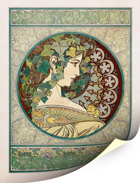 "Плющ", Муха Альфонс, картина для интерьера (репродукция) (60х79 см / без подрамника)