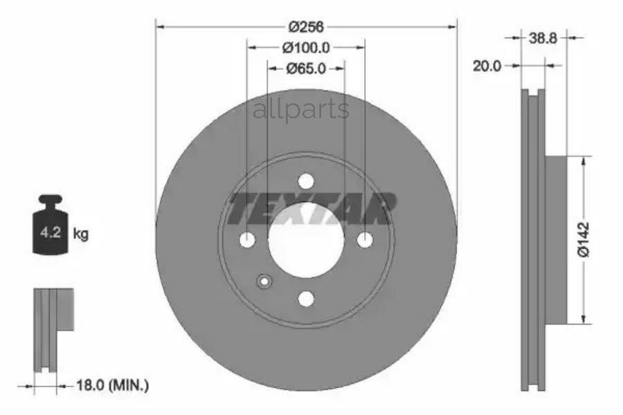 TEXTAR 92036803 Диск тормозной передний с покрытием PRO SEAT/VOLKSWAGEN/VOLKSWAGEN (SVW) TEXTAR 92036803