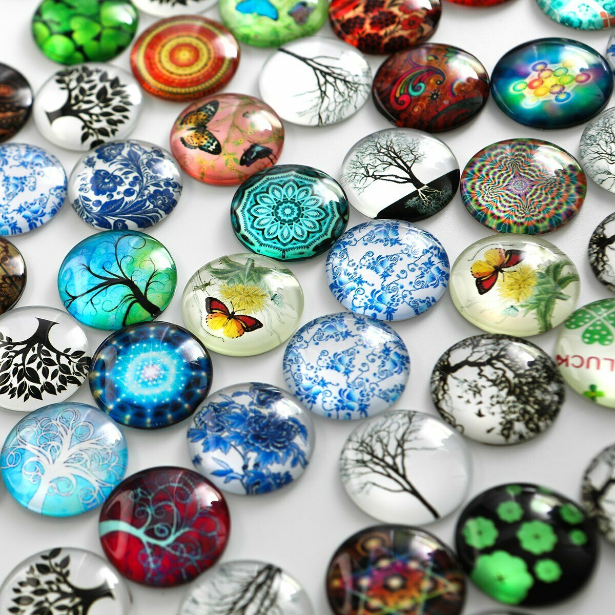 Кабошон стеклянный 10 шт, круглый, размер 25х6-7 мм, разные принты в упаковке