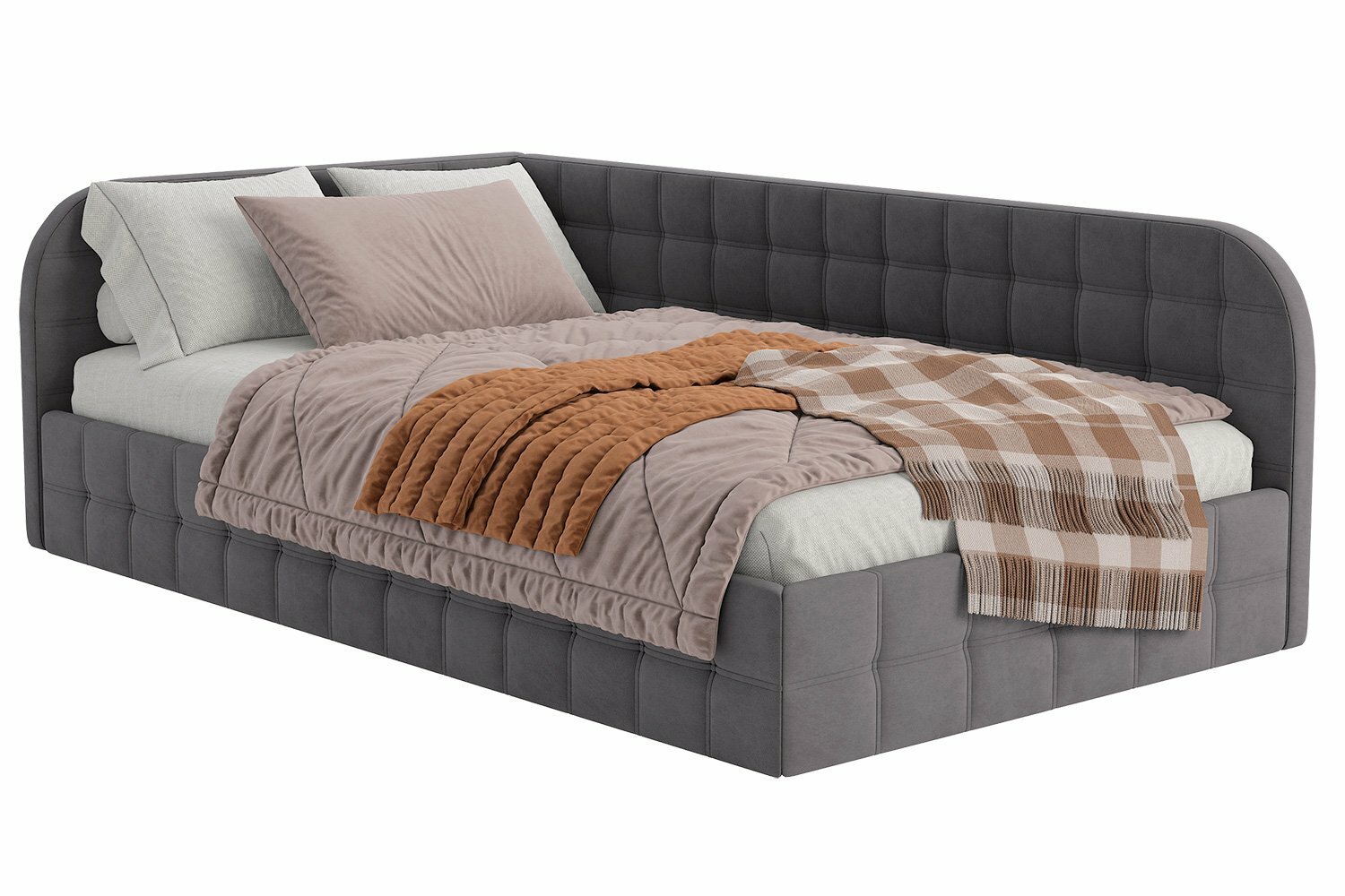 Кровать 120х200 см левосторонняя c подъёмным механизмом Тильда, ортопедическая, тёмно-серый