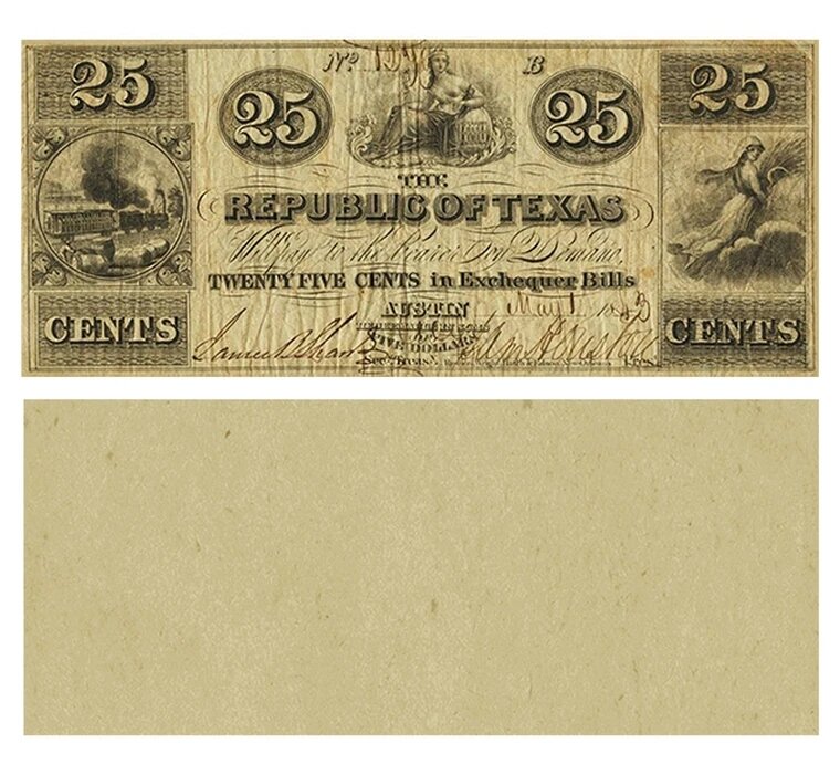 25 центов 1843 США, Техас, сувенирная копия, банкноты и купюры редкие коллекционные