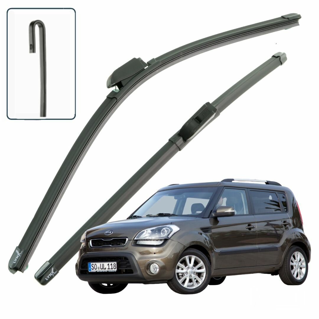 Дворники Kia Soul (1) AM / Киа Соул АМ хэтчбек 5 дв. рест. 2011 / 2012 / 2013 / 2014 Щетки стеклоочистителя бескаркасные автомобильные LYNXauto к-т 2шт, 600мм-500мм