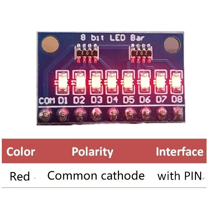 8-битный LED бар красный, Common cathode, с PIN