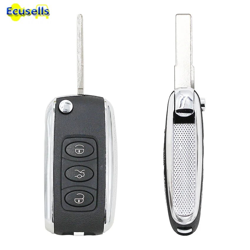 Корпус выкидного ключа-пульта в стиле Bentley, 3 кнопки, для Volkswagen B5, с необработанным ключом HU66, серебристая сторона