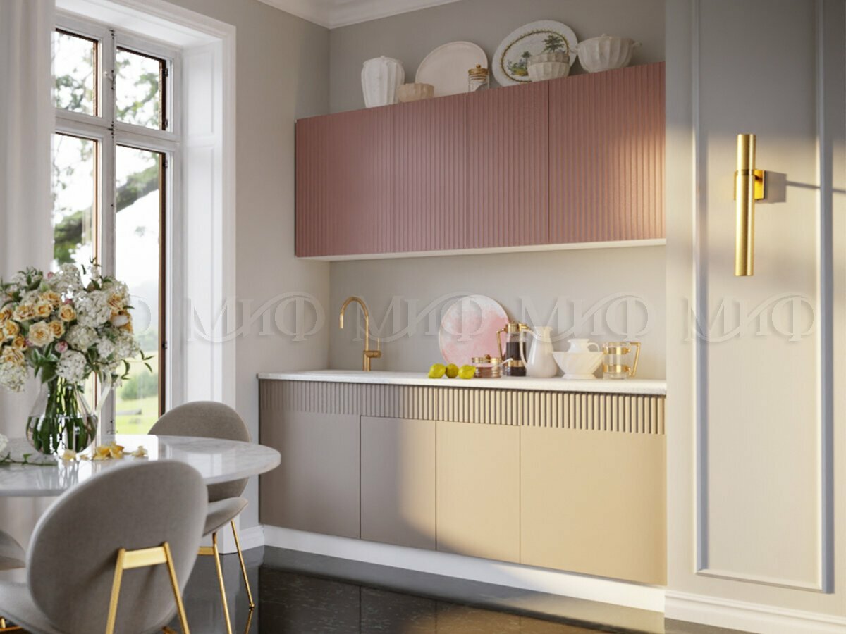 Кухня прямая Миф Оливия NEW 2,0м (Шарли Пинк/Шарли Мокко), столешница дуб