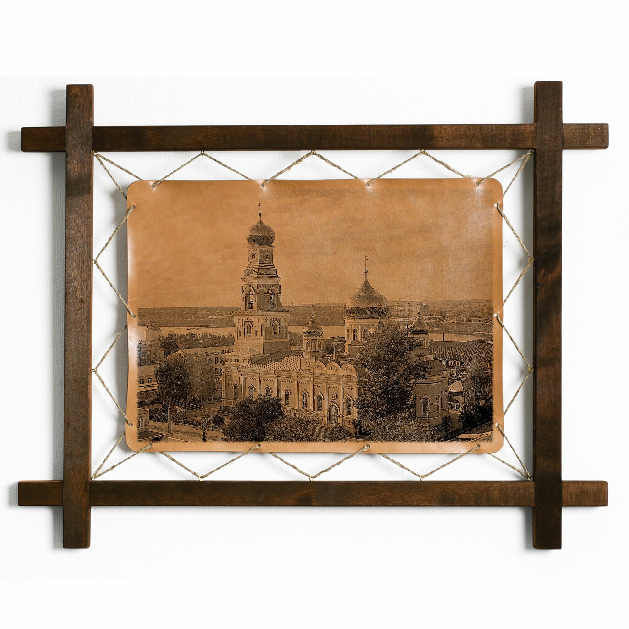 Картина интерьерная из кожи "Казанский собор (Сызрань)", BoomGift