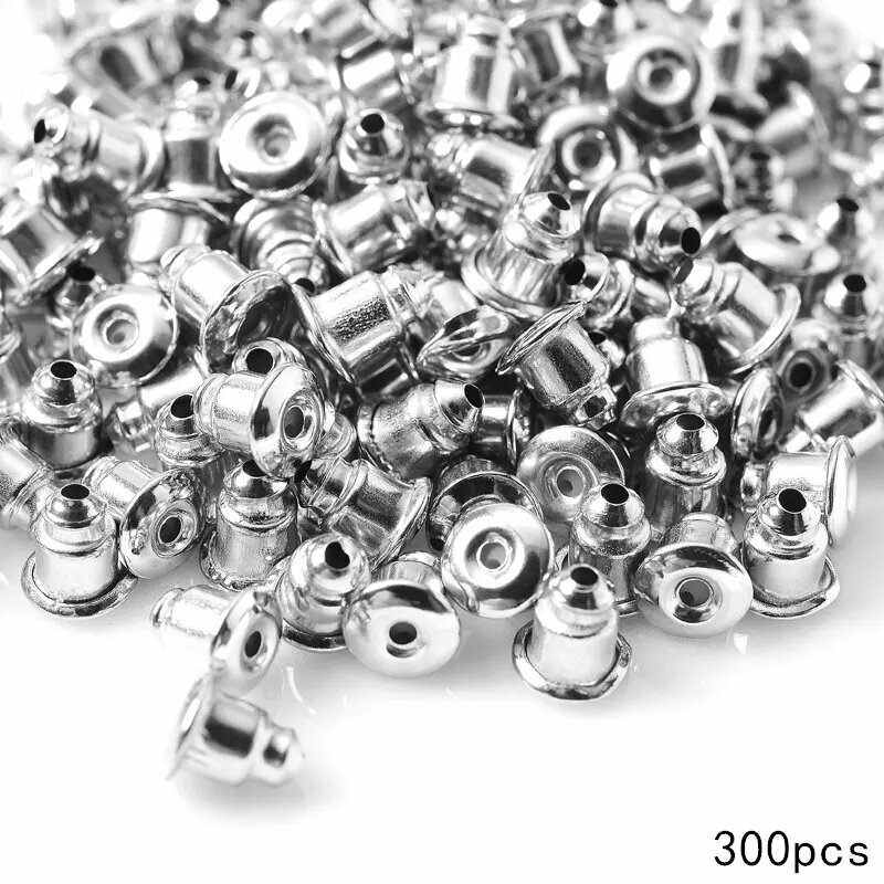 Застежки для сережек-гвоздиков металлические 300 шт Серебряный, Silver