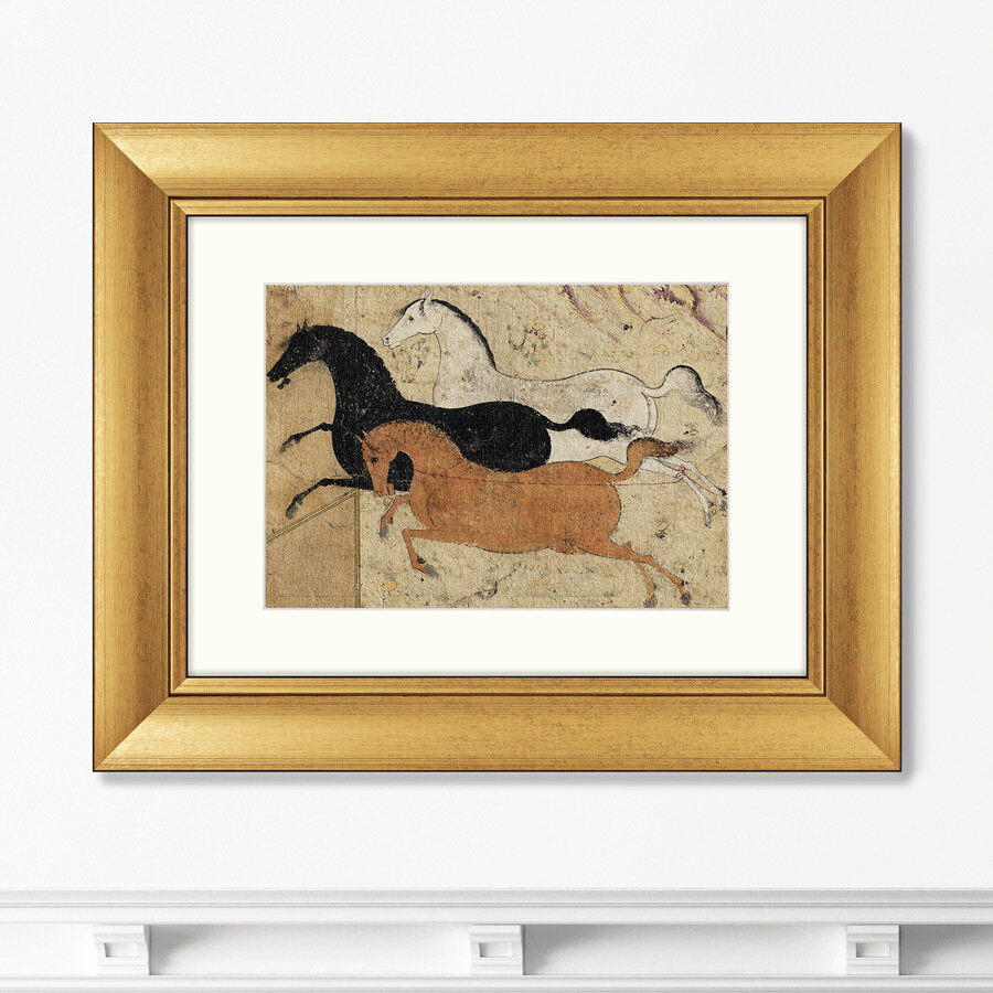 Картина на стену для интерьера. Арабские скакуны, литография, Персия, 16 век. Размер: 40,5х50,5см. Печать на дизайнерской бумаге.