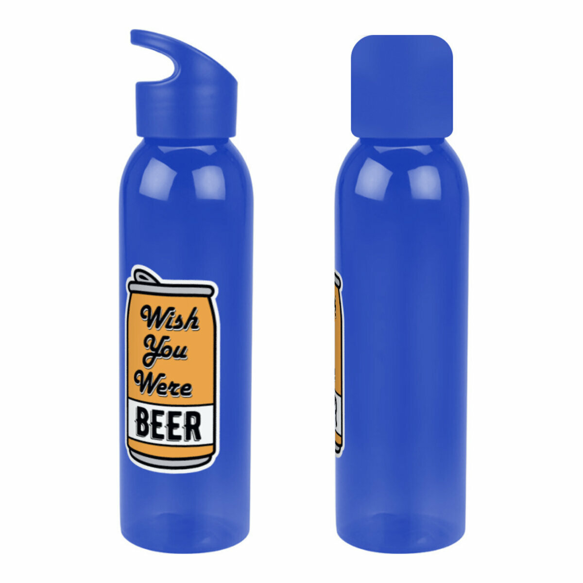 Бутылка синяя для воды с принтом Пиво здесь спортивная
