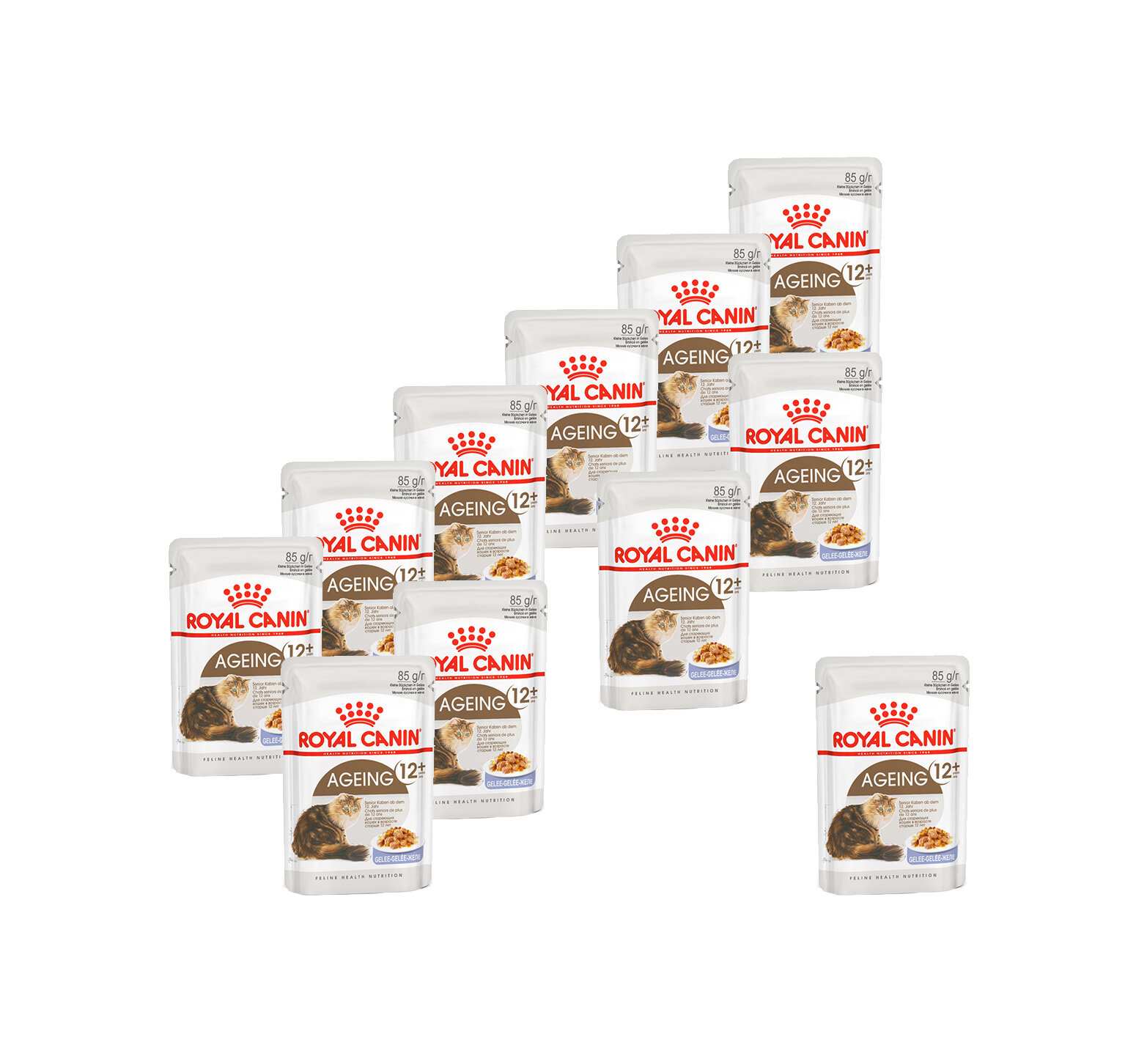 Royal Canin Корм AGEING 12+ консервированный полнорационный для стареющих кошек в возрасте старше 12 лет кусочки в желе, 0.085 кг х 12 шт.