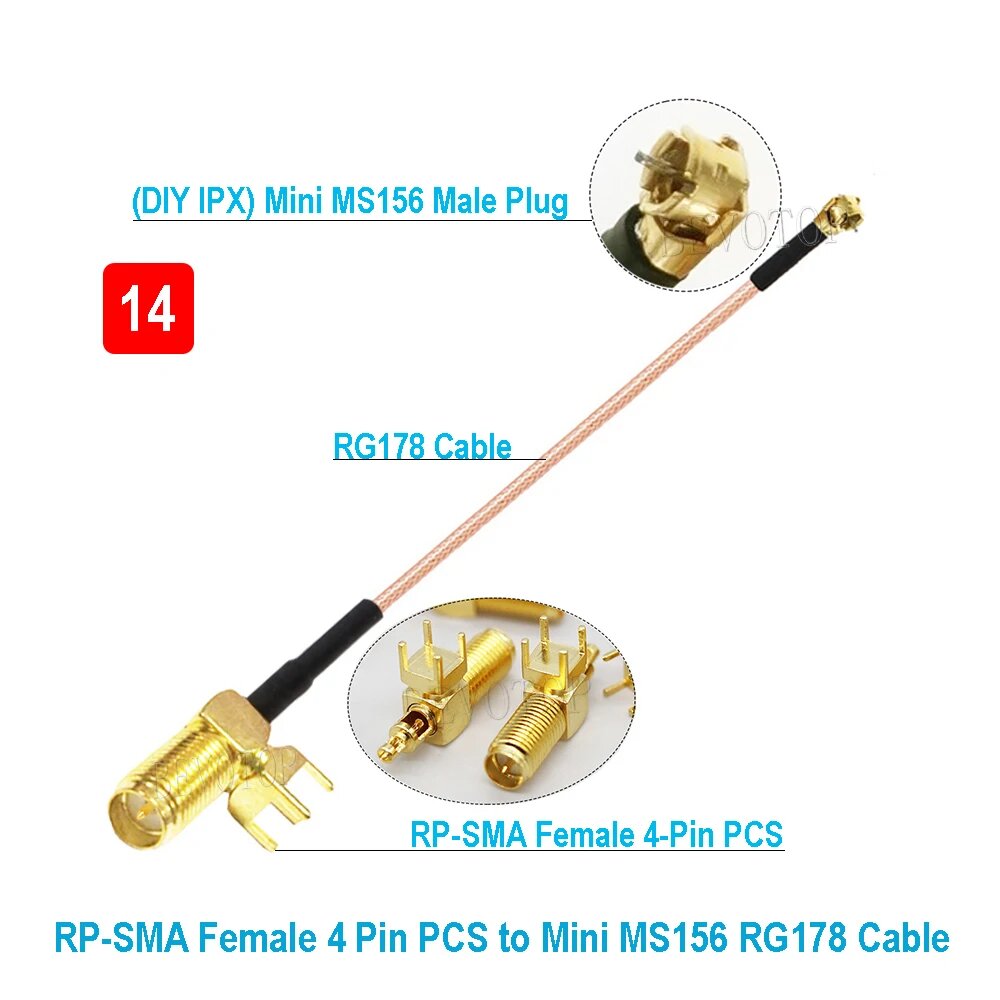 BEVOTOP Кабель RG178 MS156 - SMA 20CM, 4P RPSMA to MS156