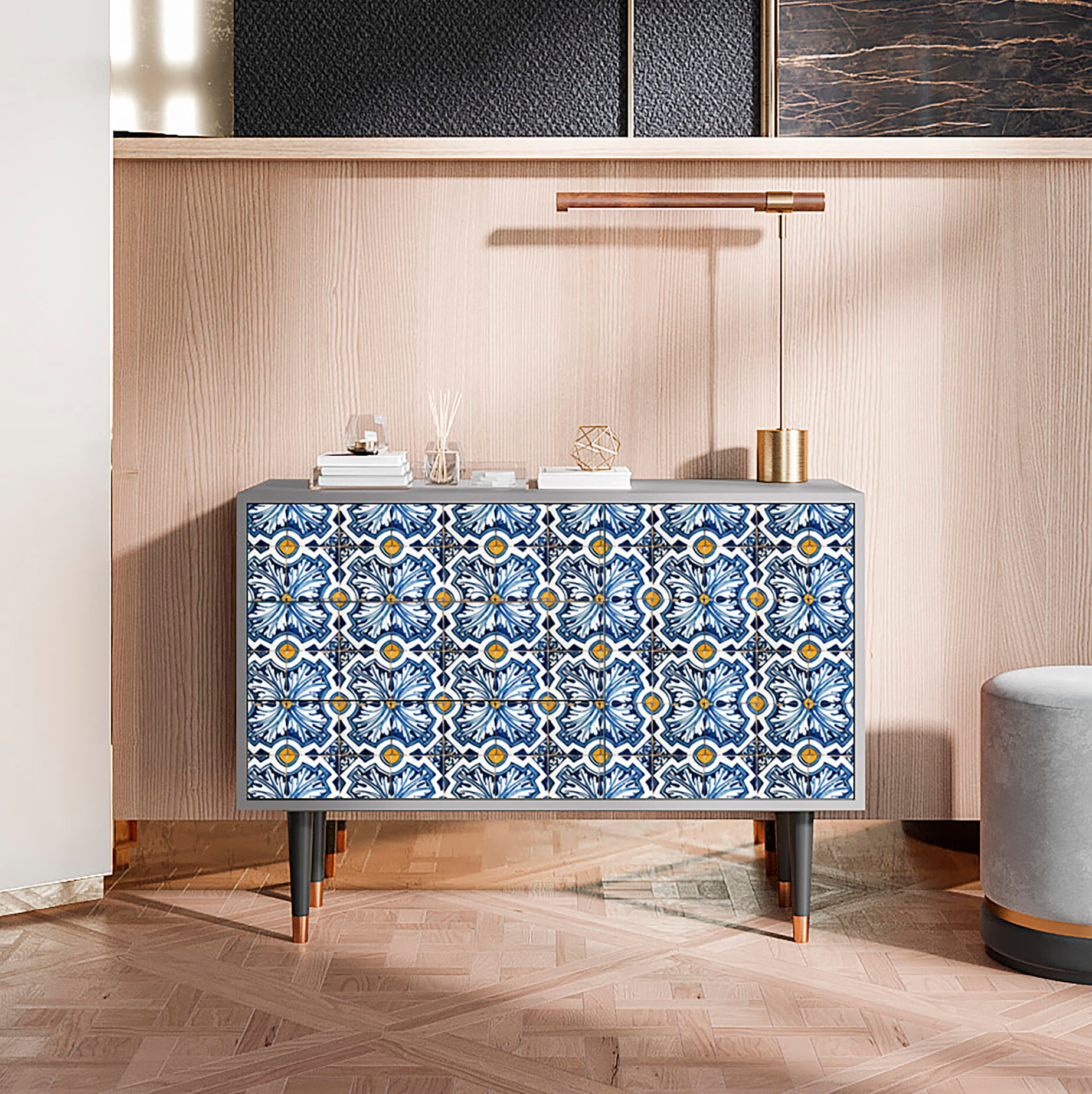 Комод - STORYZ - S3 Lovely Cornflowers, Размер - 115 x 84 x 41 см, Цвет корпуса - , Серый