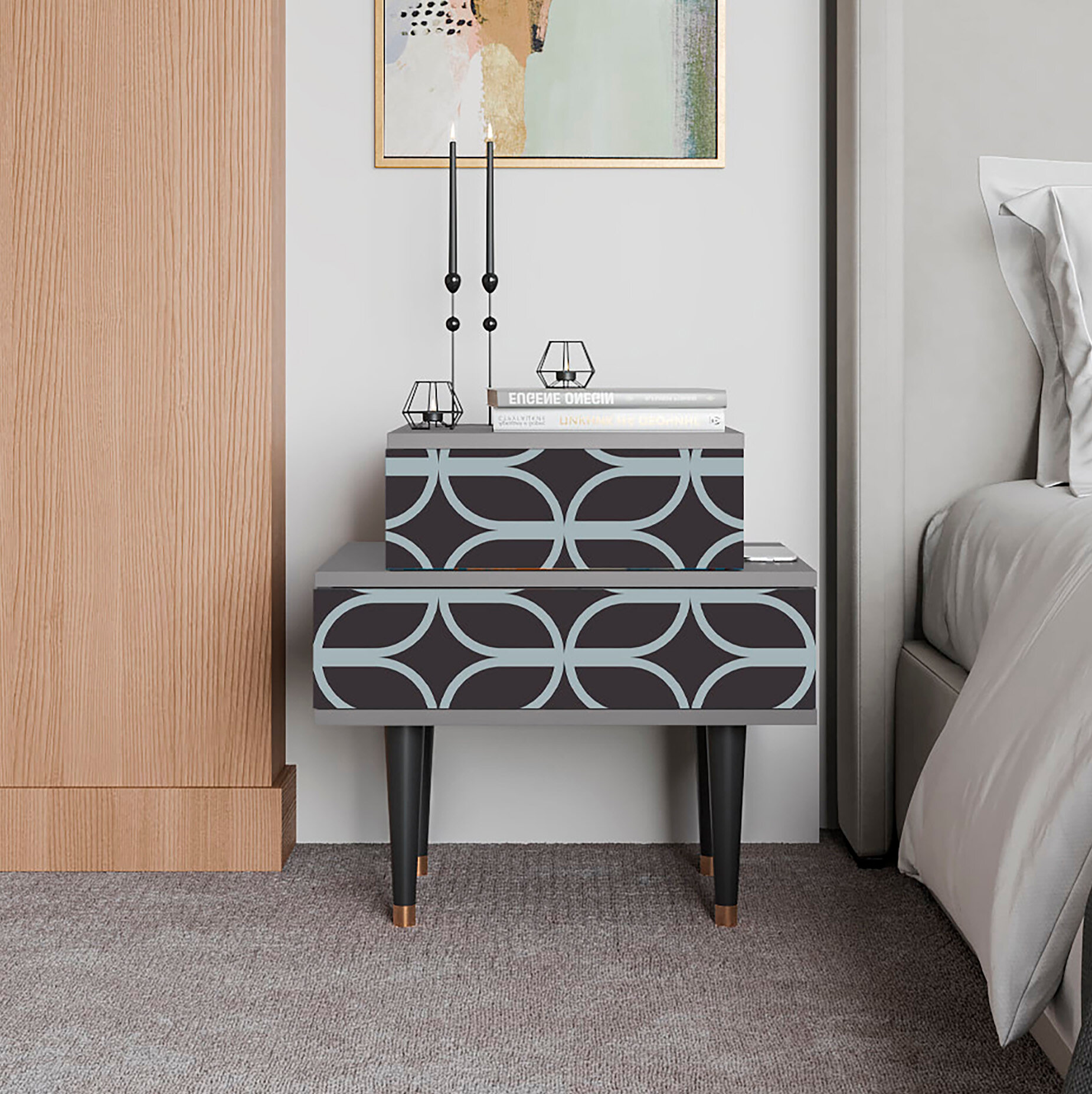 Прикроватная тумба - STORYZ - NS1 Braided Blue, Размер - 58 x 58 x 41 см, Цвет корпуса - , Серый