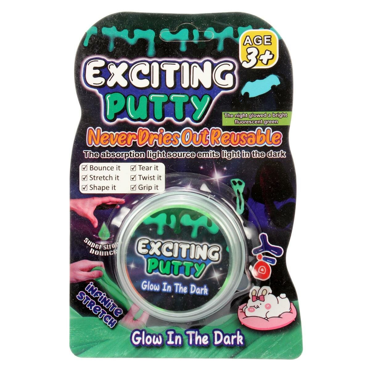 Лизун светится в темноте 20 г с носом, глазами, 4 цвета микс, развлечения