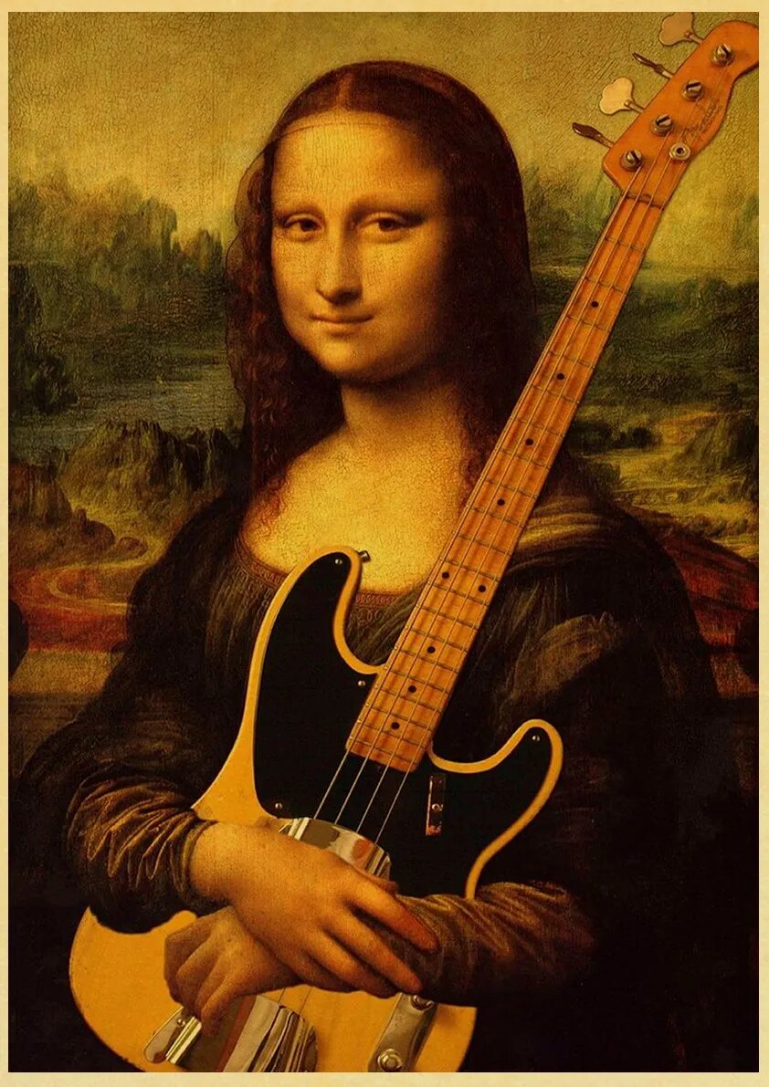 Плакат "Мона Лиза" с бас-гитарой, 42x30см, L035