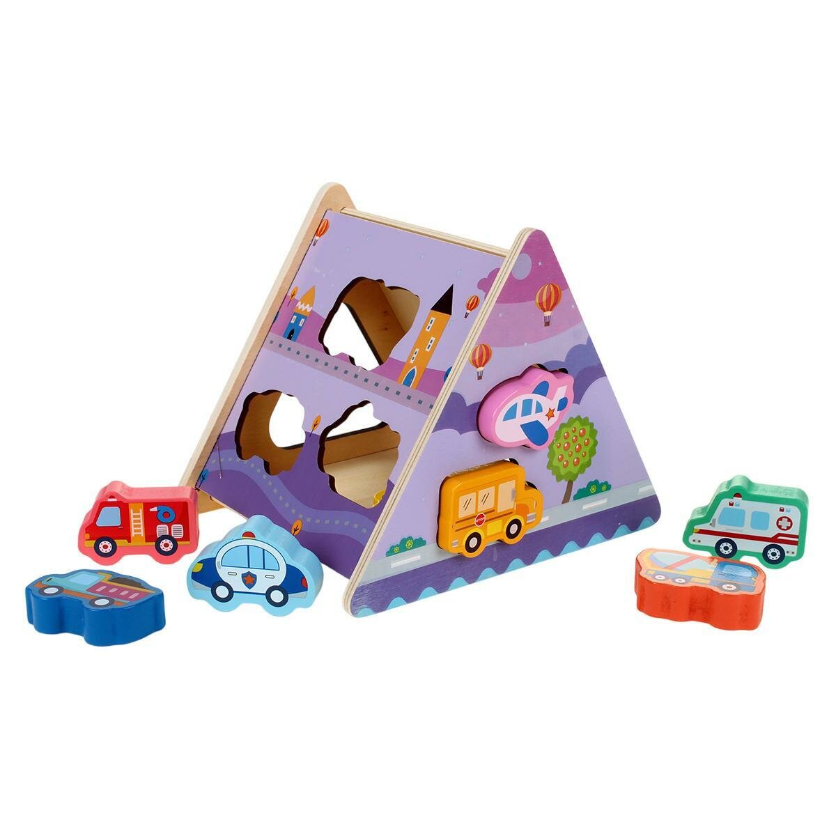 Деревянный бизидомик "Бизидомик Машины", треугольный, 18,5×15×12,5 см, 4 машинки, моторика