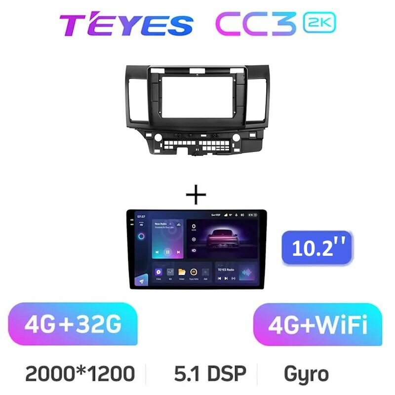 Магнитола Teyes CC3 2K 4/32 Gb 10" для Mitsubishi Lancer 10 CY 2007-2012 (A) 2 din