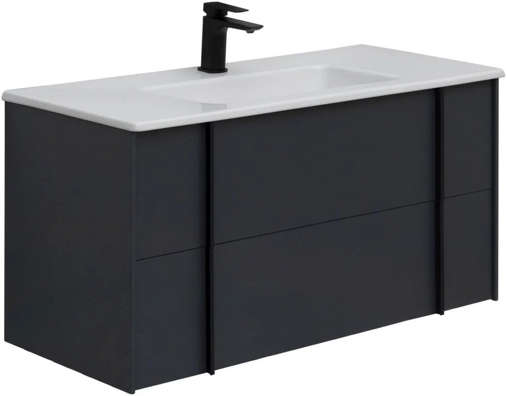 Тумба с раковиной Allen Brau Reality 100, подвесная, антрацит матовый, раковина Fantasy Flat 102x47, белая