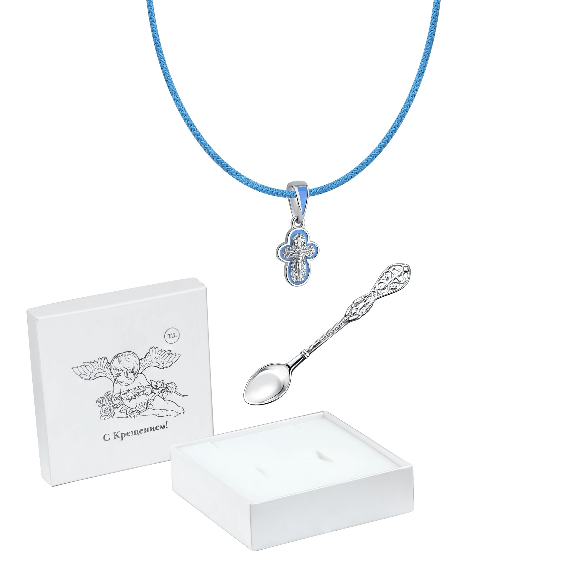 Крестик, серебро, 925 проба, родирование, эмаль