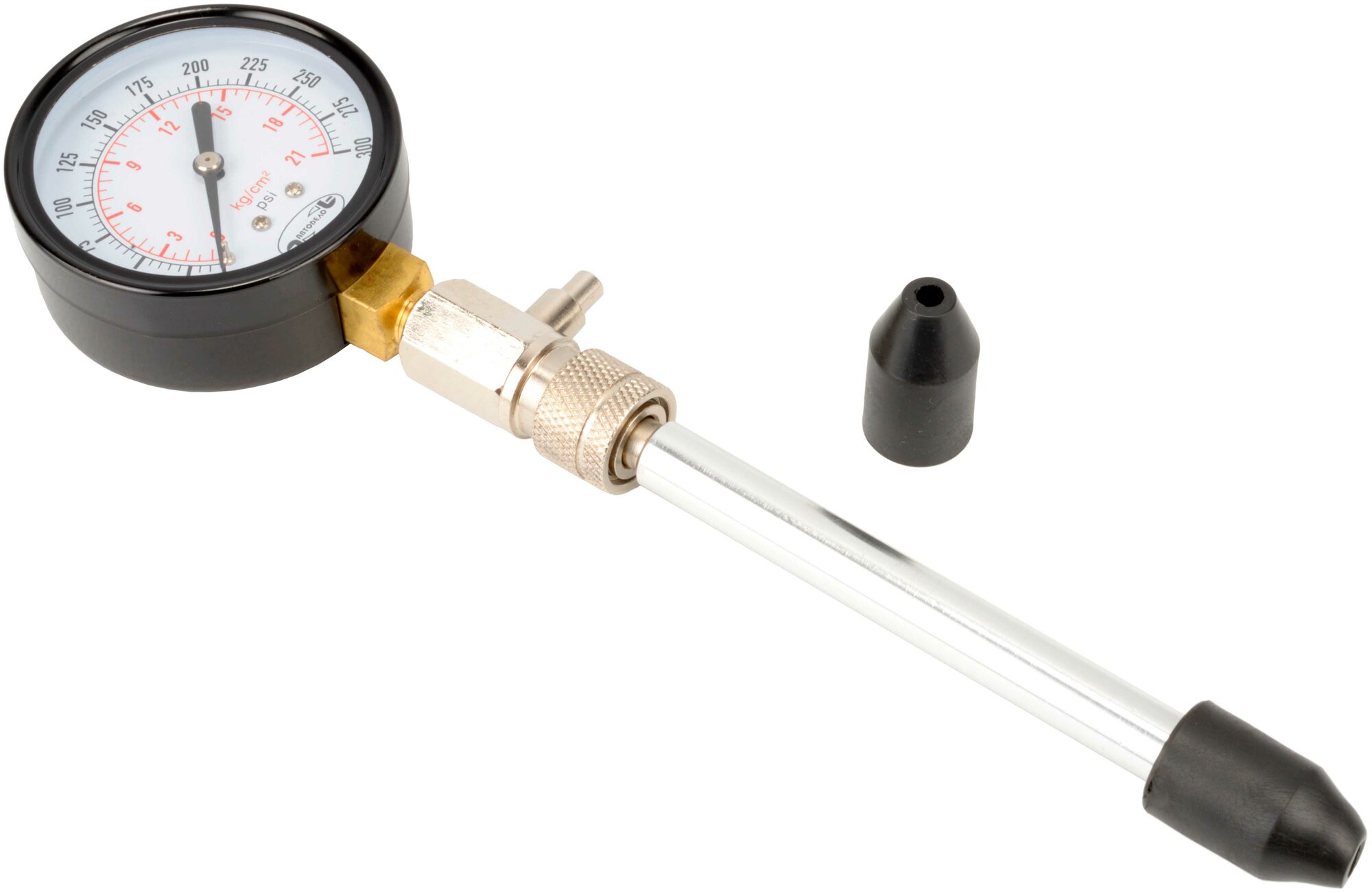 Компрессометр бензиновый 21кгс/см2-21 бар Адаптер L130мм/быстросъем с клапаном сброса L45мм Прижимной/2предмета