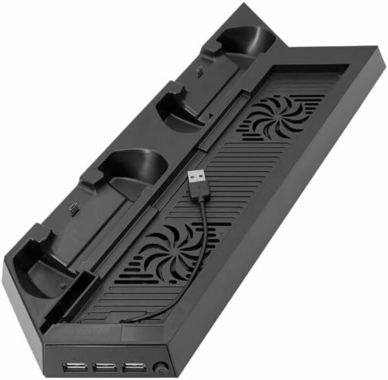 PS4 Cooling Stand Vertical для PS4/PS4 Slim/PS4 Pro с двойной зарядкой контроллеров, системой охлаждения и базовым креплением, 12/16 слотов для игр, низкий шум