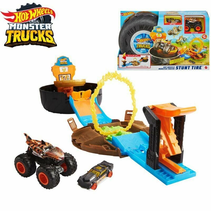 Игрушечный трек Mattel Hot Wheels Монстр Трак Трюкова арена STUNT TIRE TIGER SHARK/DRIFT ROD