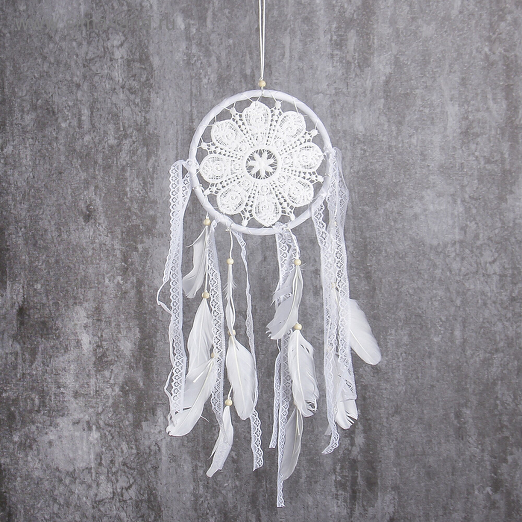 Ловец снов Сима-ленд "Свобода", текстиль, пластик, белый, d=16см, длина 43см