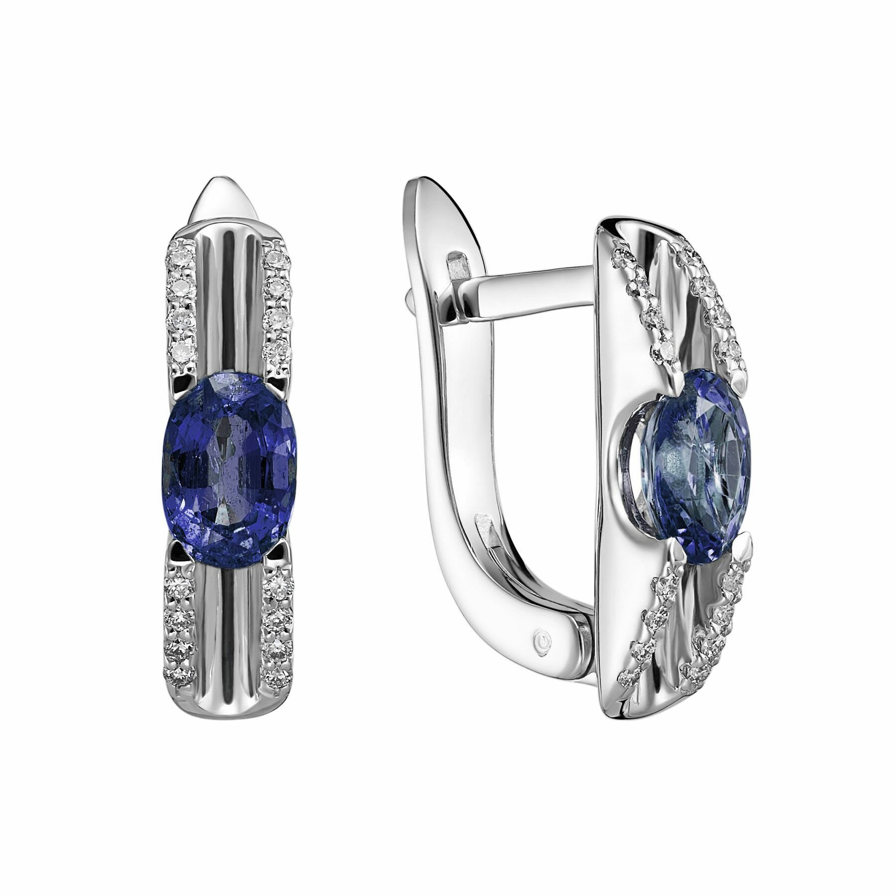 Моносерьга, белое золото, 585 проба, сапфир, бриллиант