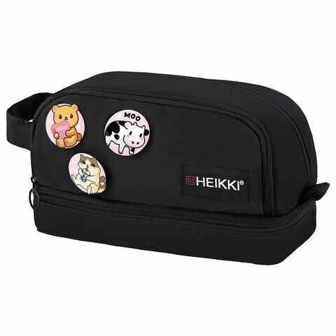 Пенал-органайзер HEIKKI с ручкой, значки, 2 отделения, 22x13х10 см, черный