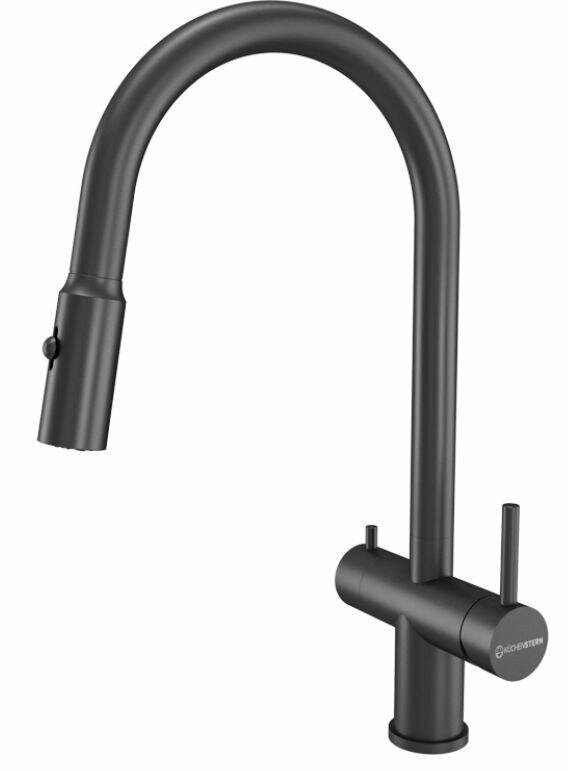 Смеситель для кухни KUCHENSTERN BRUNN-FS 751GM80 вороненая сталь, с краном для питьевой воды, нержавеющая сталь