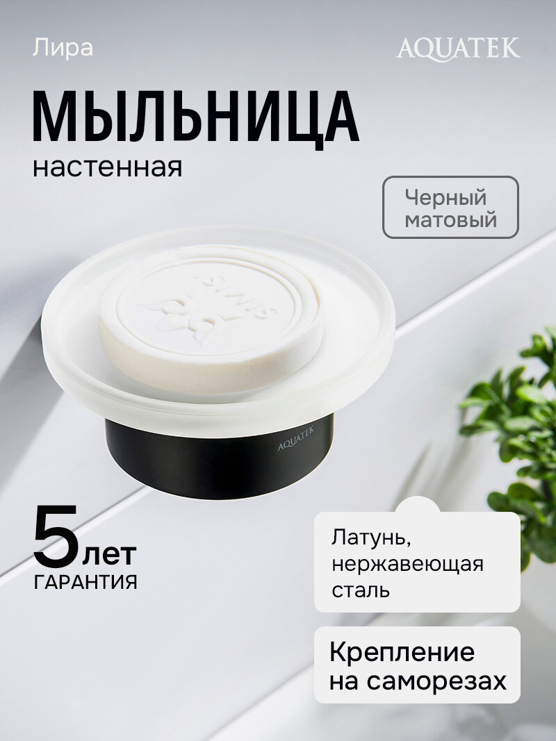 Мыльница подвесная для ванной Aquatek Лира AQ4403MB черная, латунь, стекло
