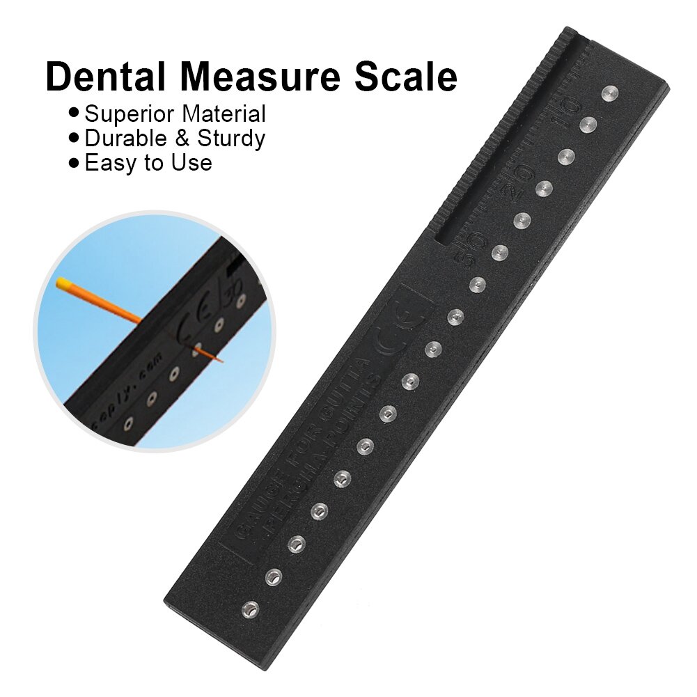 Линейка для измерения гуттаперчевых наконечников и корневых каналов Dental Measure Scale, материал нержавеющая сталь + пластик, цвет как на фото, размер 8.8 * 1.5 * 0.3 см, вес упаковки около 8 г, количество 1 шт, стоматологические инструменты для