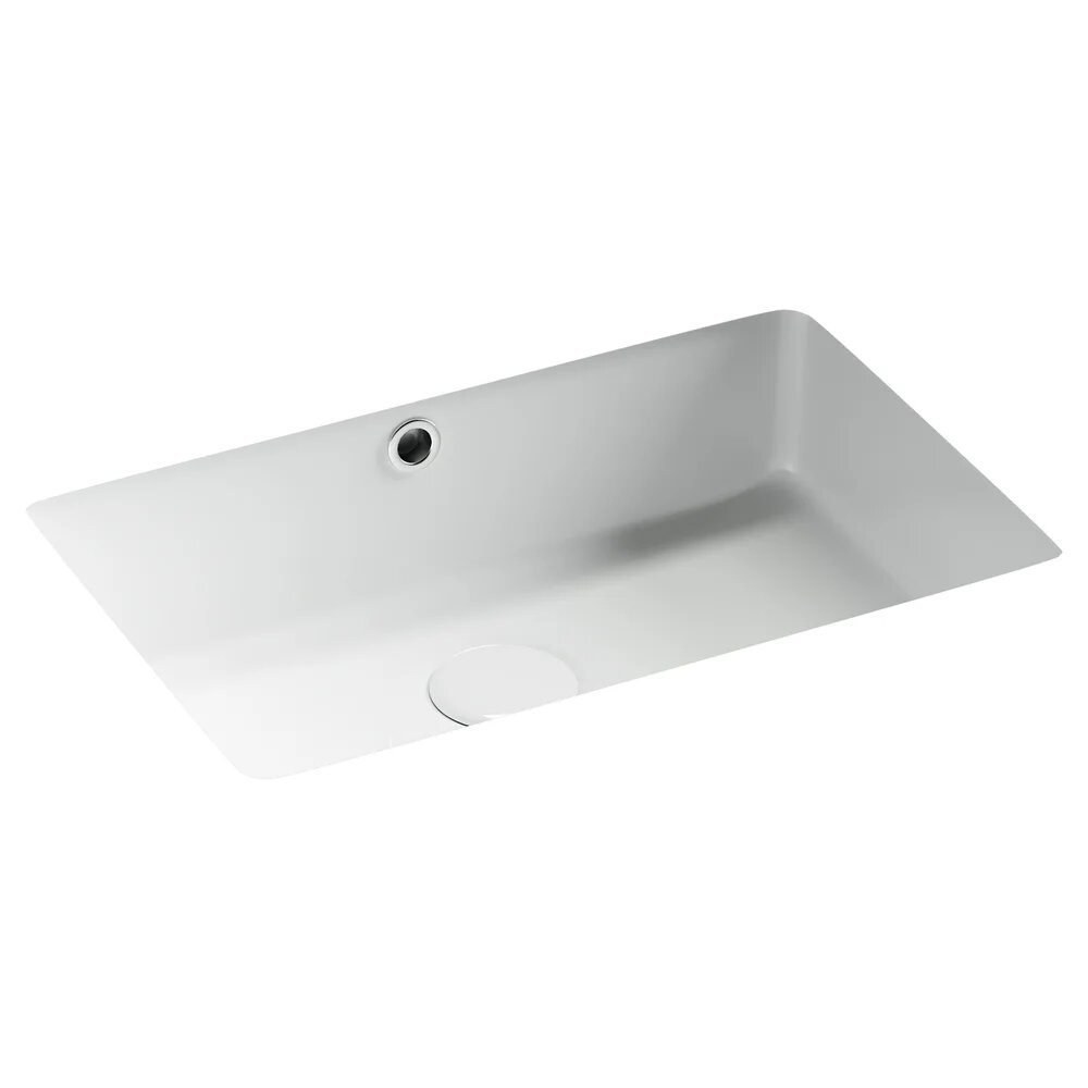 Раковина встраиваемая снизу Ceramicanova Era CN15003 46 без отверстия под смеситель, фарфоровая, раковина для ванной, белая, глянцевая, прямоугольная, со встроенным сливом-переливом