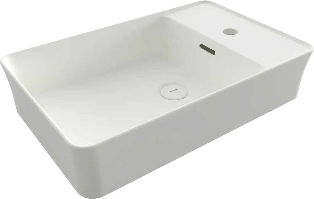Накладная раковина BOCCHI Sottile 1479-001-0126 60 фарфоровая, без отверстия под смеситель, со сливом-переливом, раковина для ванной, 59, 8 см, прямоугольная, белая