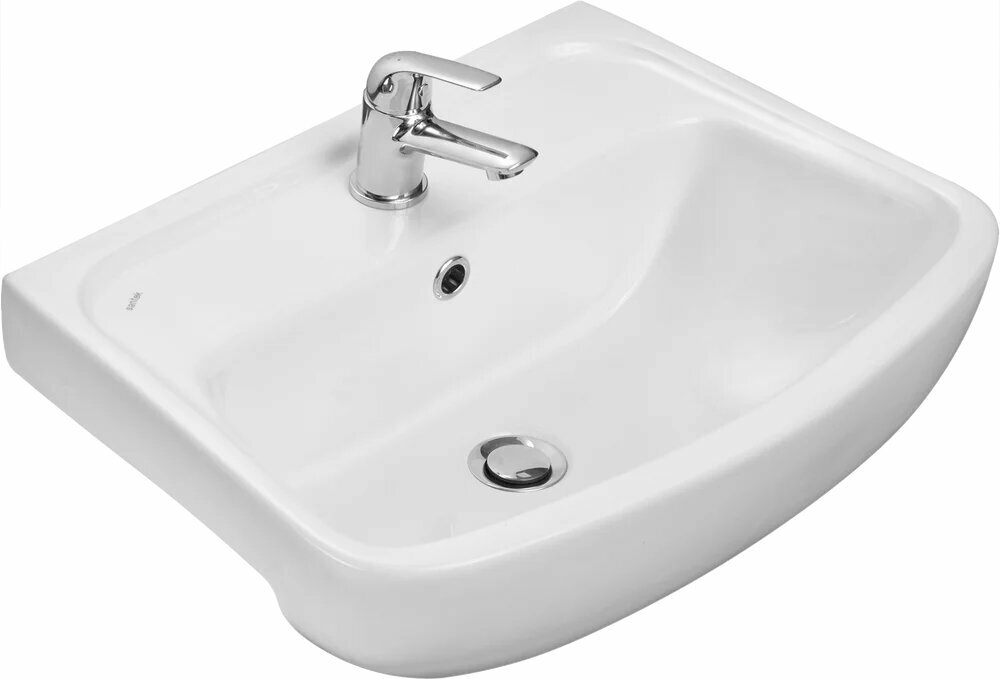 Раковина подвесная Santek Лонги 1. WH50.1.755 55 подвесная, 55 см, фарфоровая, раковина для ванной, белая, полукруглая, со сливом-переливом