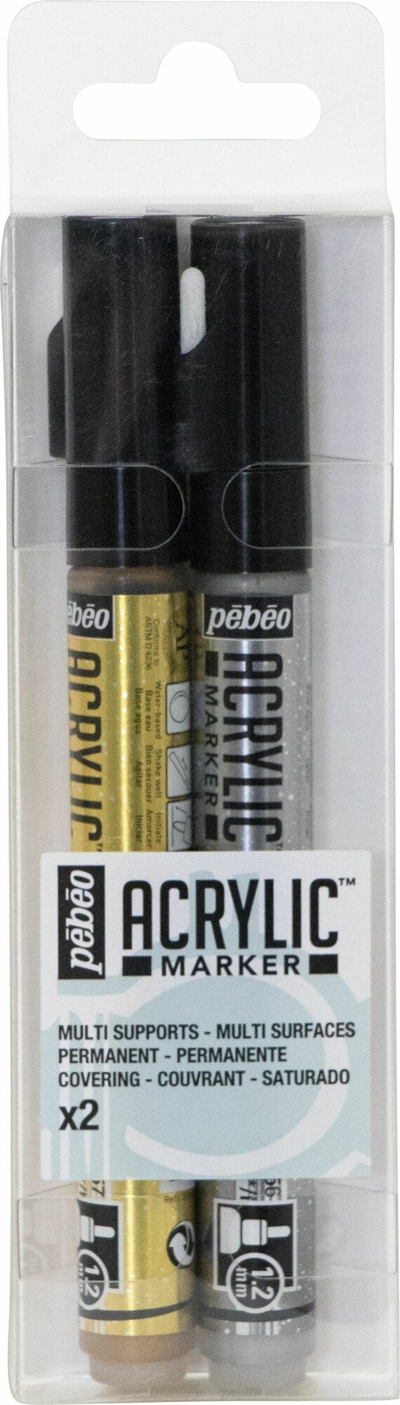 PEBEO Acrylic Marker акриловые маркеры с круглым наконечником, набор 2 цвета: Под золото и Под серебро, 201222
