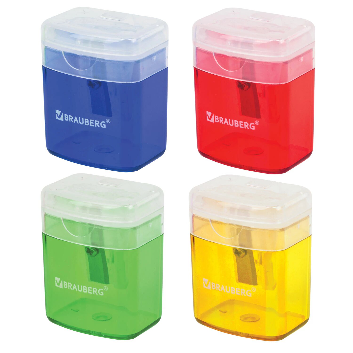 Упаковка 72 шт. Точилка BRAUBERG "OfficeBox", с контейнером и крышкой, прямоугольная, в упаковке с подвесом, ассорти, 222494