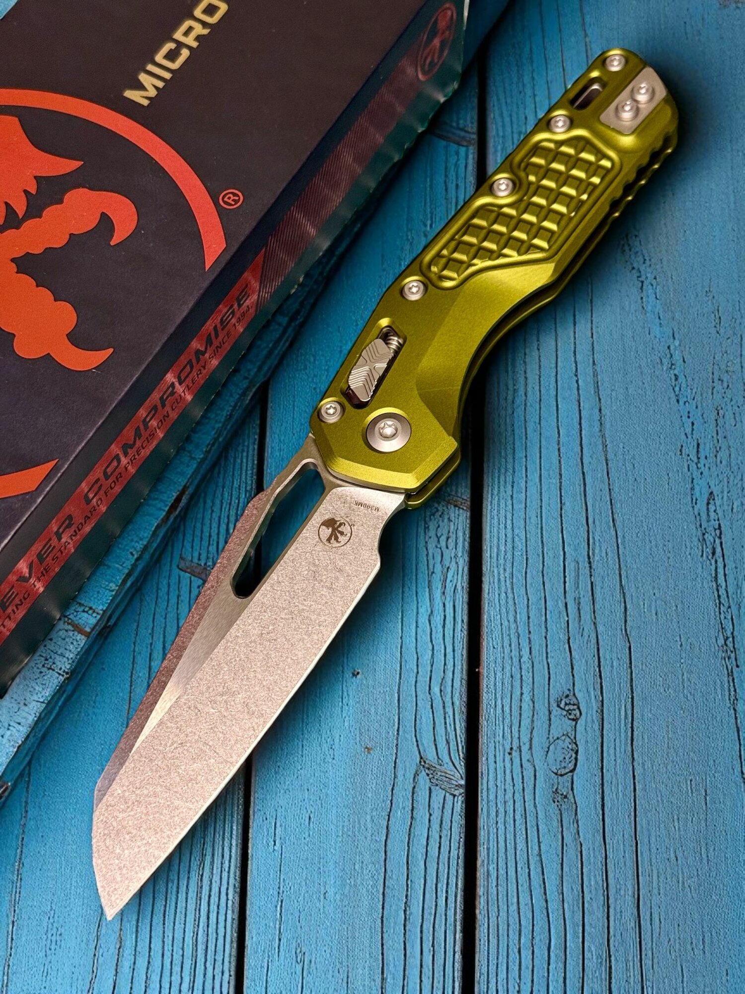 Нож складной MicroTech MCT21010FROD MSI Ram-Lok, StoneWashed Blade, Green Frag Handle