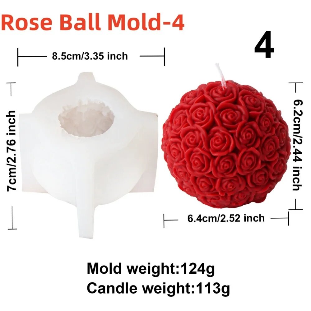 Силиконовая форма для свечей "Роза" Rose Ball Mold-4