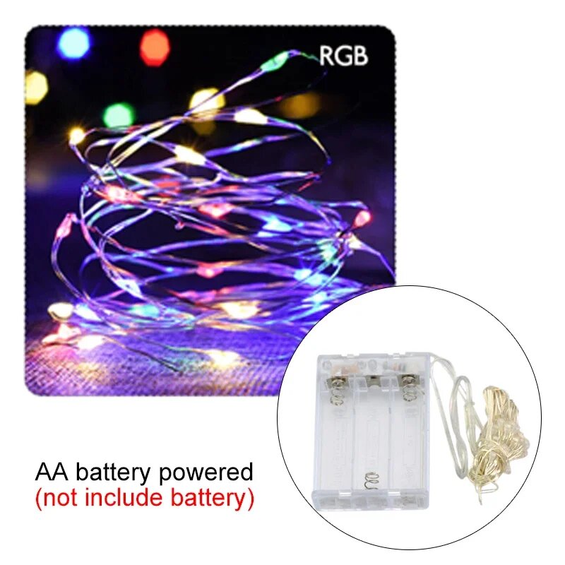 RGB LED гирлянда на батарейках, 10м, 100 LED, белый