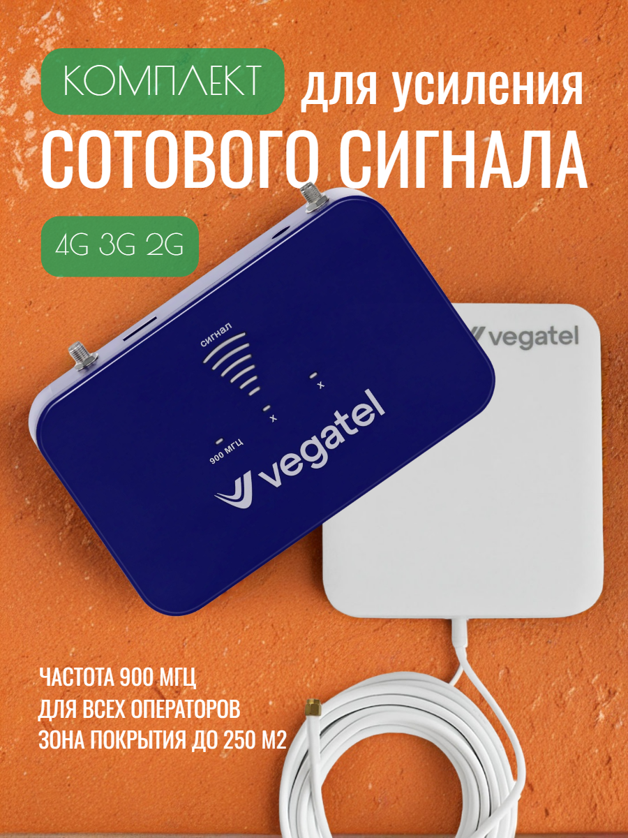 Комплект для усиления сотового сигнала 4G/3G/2G 900Мгц (репитер+антенна), 250м2
