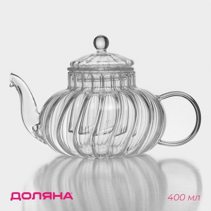 Чайник стеклянный заварочный со стеклянным ситом Доляна «Диана», 400 мл