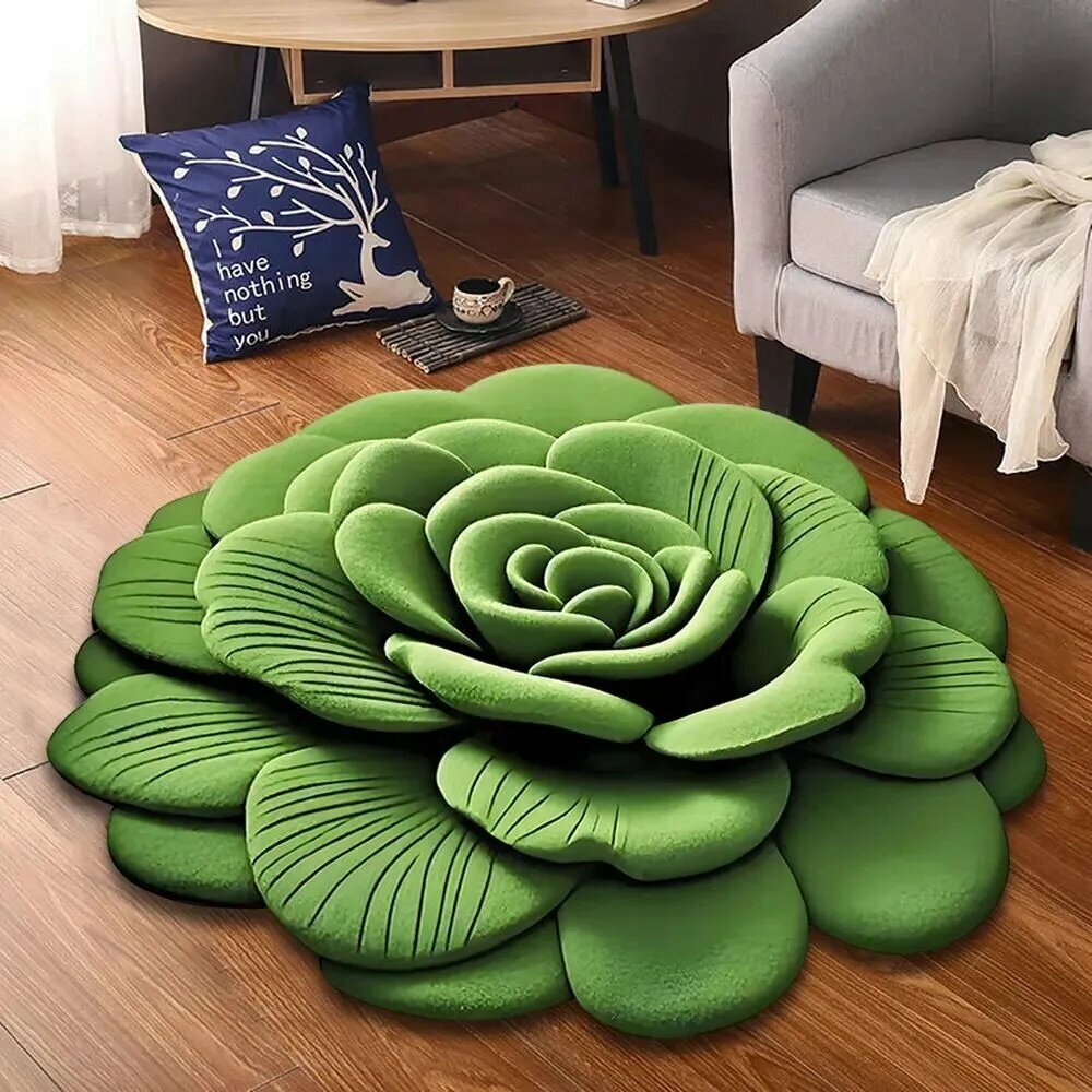Ковер дорожка 80x80 см, 3D дизайн розы, мягкий, нескользящий, зеленый ковер для спальни и гостиной