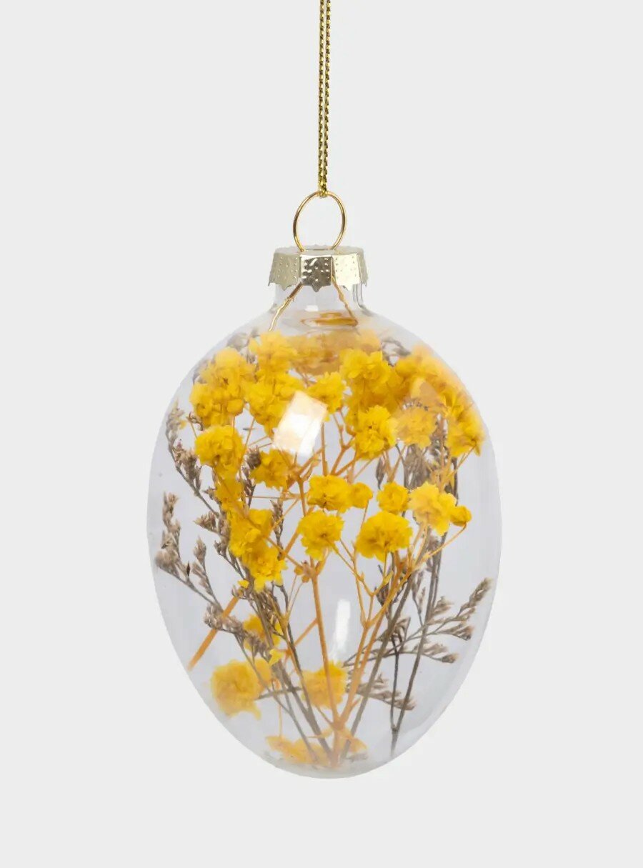 Подвеска декоративная, 4✕6 см, с сухоцветами, стекло, желтая, Яйцо пасхальное, Interior Easter (Anna Lafarg)